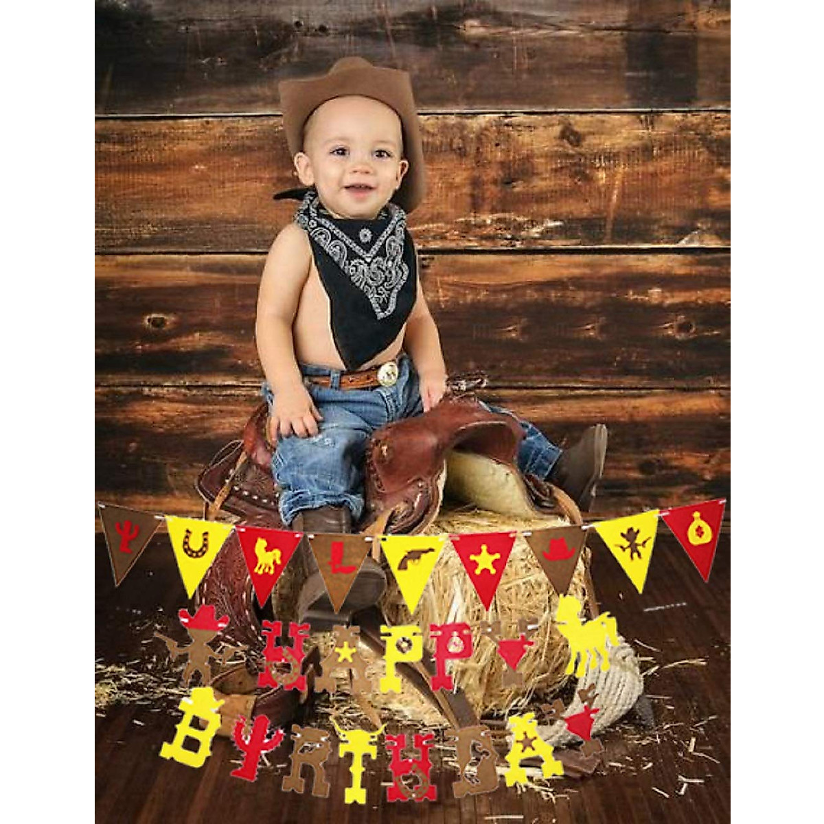 LaVenty Set of 2 Cowboy Birthday Banner Boots Boy Banner Little Cowboy Banner Western Theme birthday Decoration Cowboy First Birthday Cowboy Party decoration