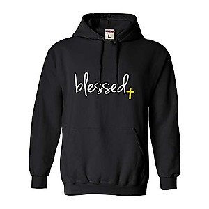 Go All Out Small Black Mens Blessed Cross Jesus Christian Gift Sweatshirt Hoodie