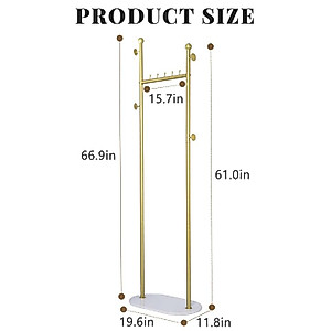 tonchean Gold Coat Rack Metal with Natural Marble Base Free Standing Clothes Rack Hotel Hall Tree for Hanging Clothes, Bags, Hats for Bedroom, Office, Hallway, Entryway, Living Room