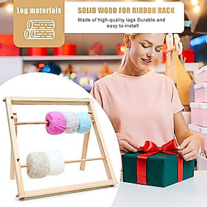 Wood Ribbon Storage Organizer - Ribbon Holder Organizer Rack for Craft Paper Roll - Christmas Gift Wrapping Ribbon Dispenser - 1 Pack Ribbon Organizer for Craft Room, 2 Placement Rods