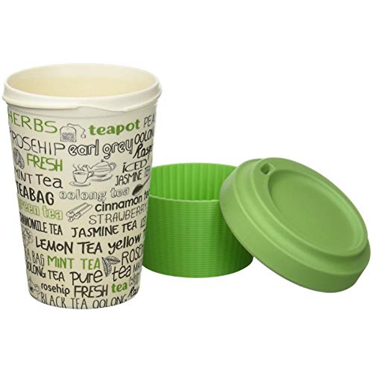 A'Domo PV-BAM-6285 Point-Virgule Travel Mug with Lid and Non-Slip Band Tea 500Ml, Bamboo, Fiber, Multicolor