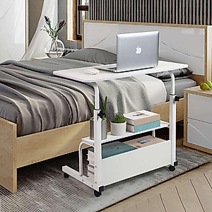 Small Desk for Laptop Small Space Portable Desk Living Room Sofa Bedroom Bedside with Storage Home Office Desk Adjustable Height Desk Removable Home Office Desk Furniture Size 32 * 16 inches White A