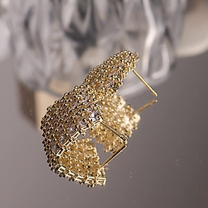 Sonateomber Large Rhinestone Stud Gold Square Geometric Statement Earrings for Women - Big Sparkly Cubic Zirconia Ball Beaded Vintage Rhombus Jewelry Gift