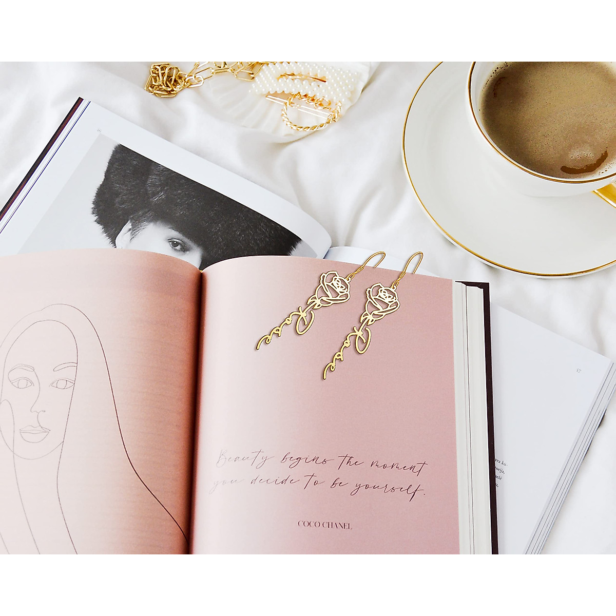 925 Sterling Silver Birth Flower Earrings with Name Custom Made Drop Earrings Personalized Name Dangle Earrings for Women