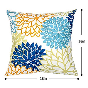Nymphia Yellow Blue Green Pillow Covers 18x18 Set of 2 Outdoor Throw Pillows for Couch Sofa Patio Home Summer Decorative Dahlia Square Cushion Cases
