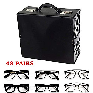 TFCFL Sunglasses Organizer, Sunglasses Slot Display Case,Sunglasses Jewelry Collection Storage Holder Box with Clear Glass Lid PU (48 Slots)
