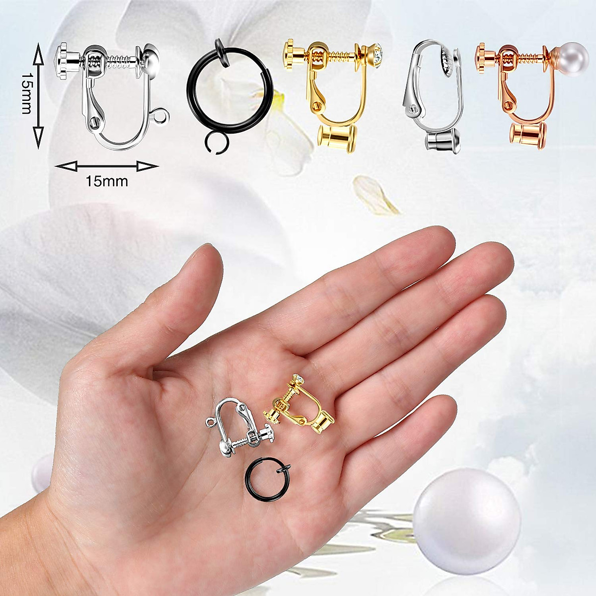 Hicarer 10 Pairs Clip on Earring Converter Non Pierced Earrings Components with Post for Non-Pierced Ears, with 12 Pairs Comfort Earring Pads for Women