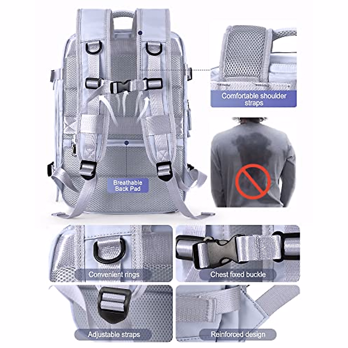 VGCUB Large Travel Backpack,Carry on Backpack for Women Men Airline Approved Gym Backpack Waterproof Business Laptop Daypack,Purple With Toiletry Bag