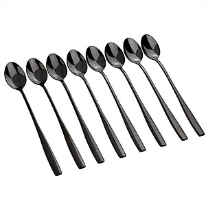 Teyyvn Black Stainless Steel Iced Tea Spoon, Long Handle Stirring Spoon, Set of 8