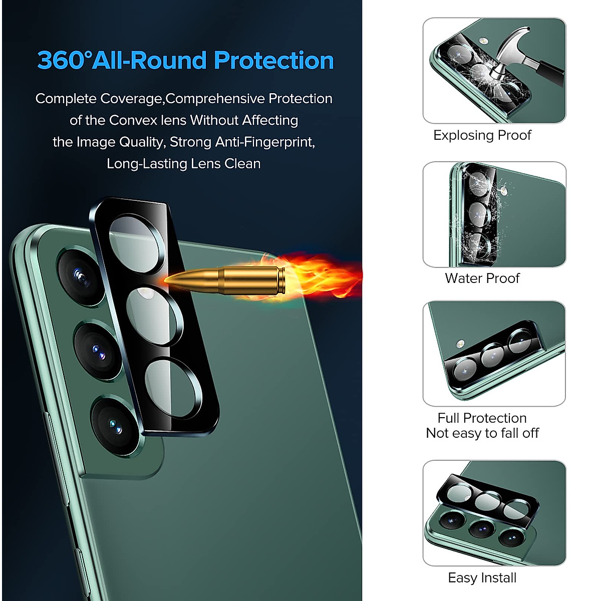 ivoler [2+2 Pack Tempered Glass Screen Protector for Samsung Galaxy S22 5G 6.1'' 2022 [2 Pack] [Not Fit Galaxy S22Plus&S22 Ultra ] with [2 Pack] Camera Lens Protector with Alignment Frame Clear