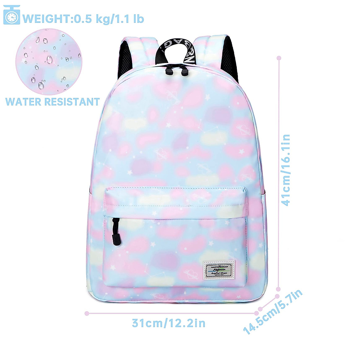 Lohol Rainbow Backpack with Lunch Box for Kids Girls Teens, Lightweight Water Resistant BookBag Set for School Travel (Pink)