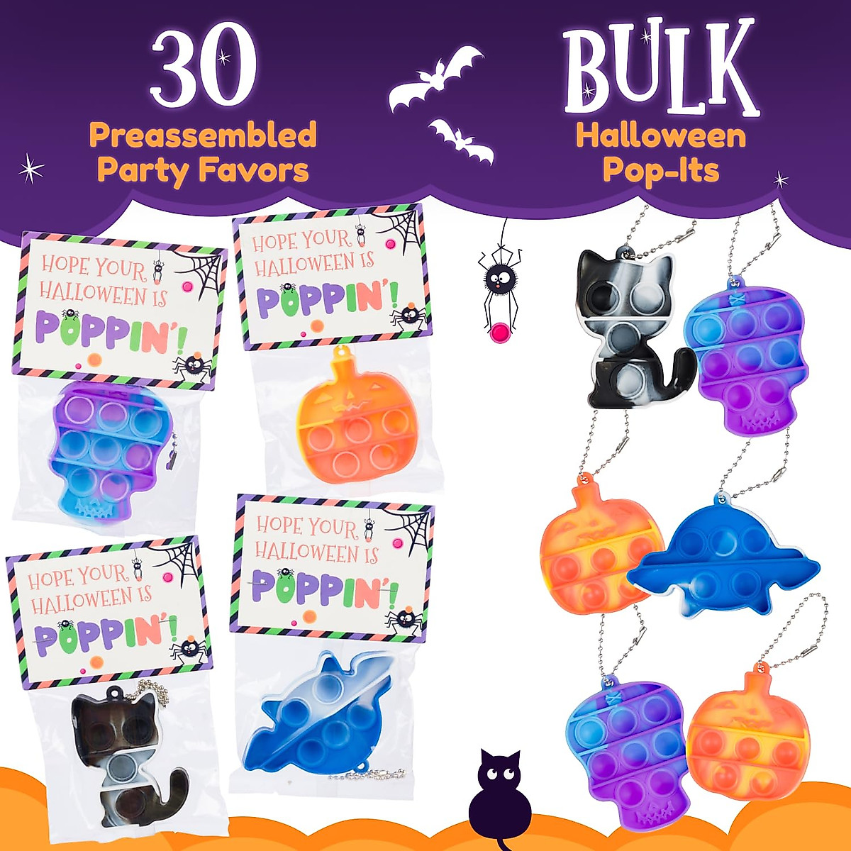 Funeta Halloween Party Favors , 30 packs Pop it fidget Halloween Toys, School Halloween Classroom Favors Goodie Bag Fillers, Bulk Halloween Gifts for Kids, Treats Non Candy, Teal Pumpkin Project