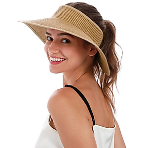 Beach Hats for Women Foldable Womens Visor Sun Hat Womens Wide Brim Hats for Women Fashionable Hats with Ponytail Hole On Top UV Protection Fishing Hat, Natural