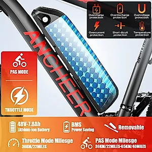ANCHEER 500W Electric Bike for Adults 27.5'' Electric Mountain Bike/Ebike for Adults, 3 Hours Fast Charge, 50 Miles Ebike with 48v 10.4Ah Removable Battery, 21/24 Speed Gears