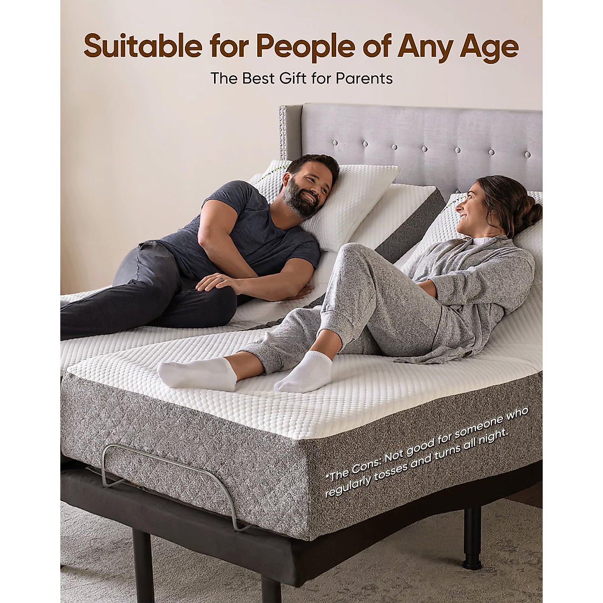 Furgle Adjustable Bed Frame, Adjustable Bed Base Split King for Stress Management, Zero Gravity Base, Head and Foot Incline with 3-Speed Massage, Anti-Snore, Memory Pre-Sets（2TXL）