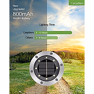 Carpdiem Solar Ground Lights,6 Packs New 8Led Flat Solar Disk Lights Outdoor Waterproof, Solar Puck Lights In-Ground Solar Disc Lights,Garden Solar Lights,Solar Yard Lights,Pathway Lights, Cold White