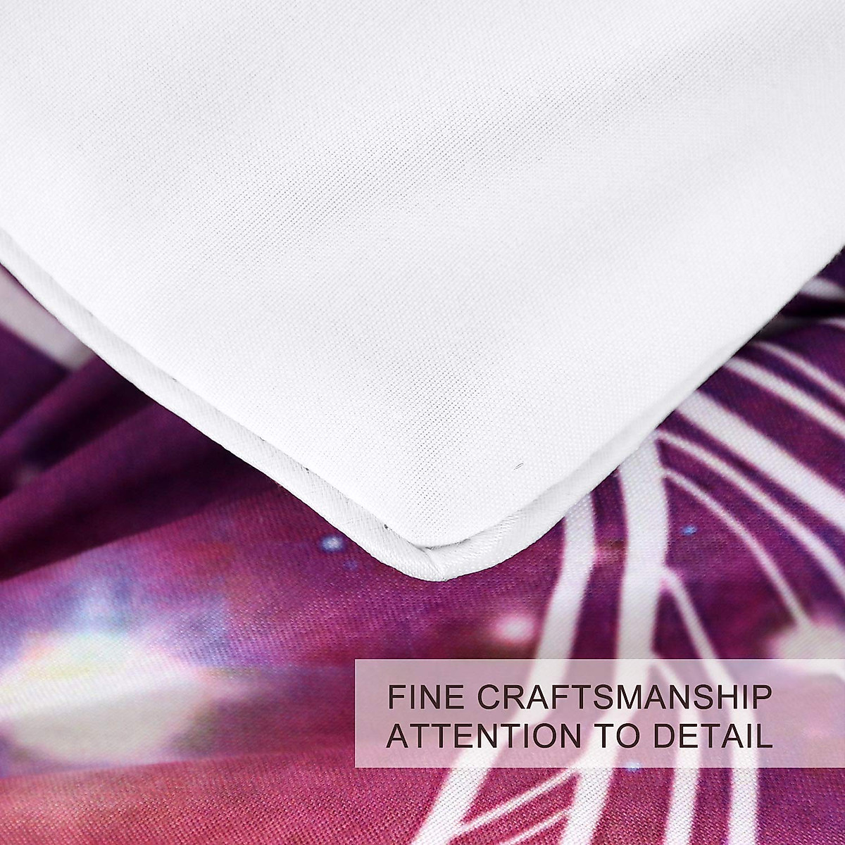 BlessLiving Star Galaxy Bedding Crescent Moon Duvet Cover Purple Pink Bedding 3 Pieces Feather Design Quilt Cover Space Comforter Cover Set (Full)