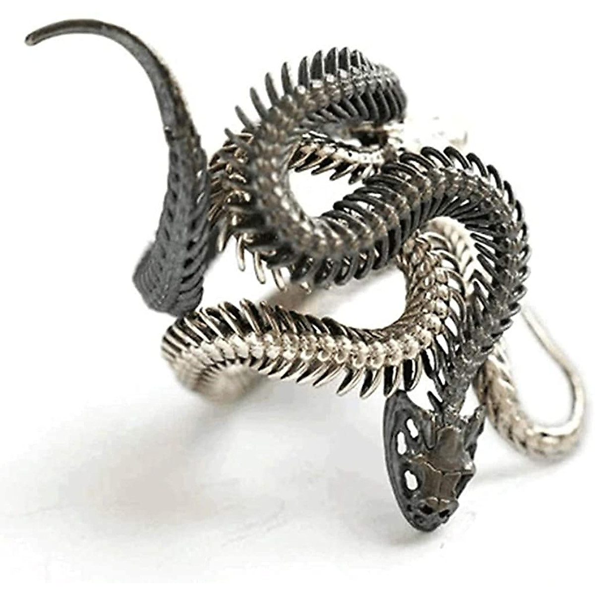Dan's Collectibles and More Snake Serpent Ring Double Skeleton Silver Black Ouroboros Cobra Diamond Leviathan Poseidon Coiled Jungle Sea Beach Pirate HP Lovecraft Cobra Resize-able (DBLSKLSNK) (8)