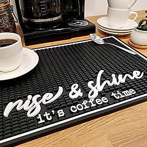 New Mungo Coffee Bar Mat - Coffee Bar Accessories for Coffee Station, Coffee Accessories, Coffee Bar Decor, Coffee Decor - Rise & Shine It's Coffee Time Coffee Mat - Rubber Bar Mats - 18”x12”