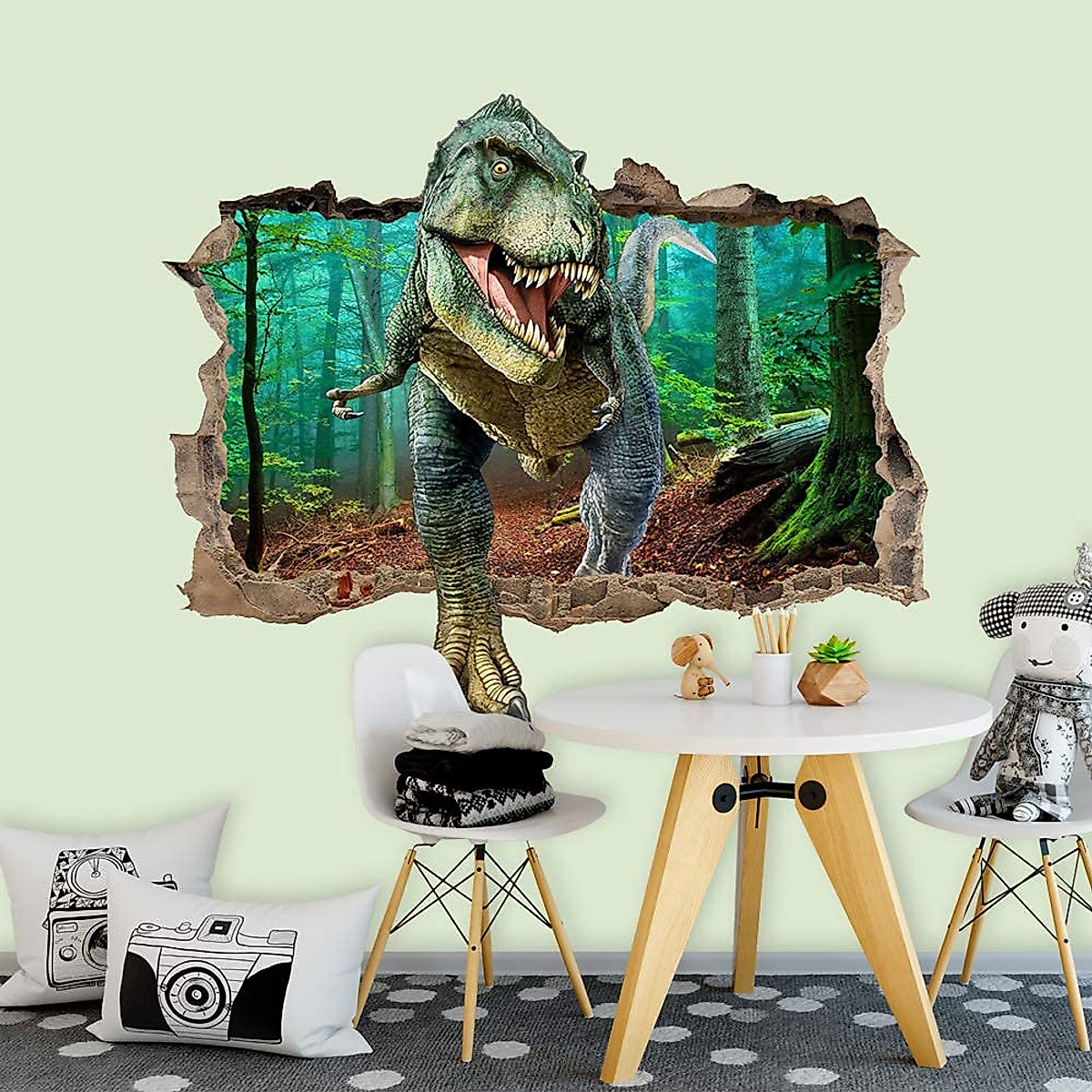 Supzone Dinosaur Wall Stickers Broken 3D Decorative Wall Decals Removable Boys Bedroom Baby Nursery Childrens Wall Decor