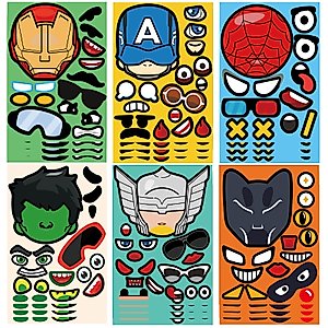 Calofun Superhero Stickers Book for Kids Crafts-24 Sheets of Waterproof Sticker Make a Face DIY Boys Toys Gift for Laptops ,Wall ,Water Bo