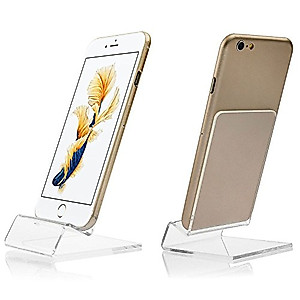 KeCool Universal Mobile Cell Phone Stand Clear Acrylic Display Mount Holder - Durable Transparent Rack Stand Holder for iPhone X 8 7 6s Plus 5s Samsung Huawei Max 5.5" Smartphone Shown (2 Packs)