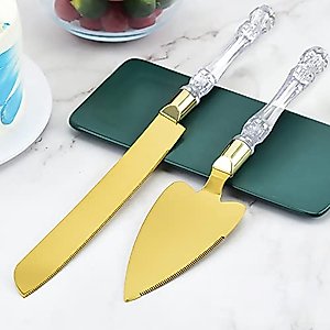dadop Wedding Cake Knife and Server Set - Stainless Steel Serving Utensils Cake Pizza Pie Cutter Tart Dessert Slicer Perfect for Wedding, Birthday, Parties and Events, 2 Set by Faux Crystal Handle
