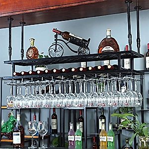 Wine Glass Rack Upside Down Home European Creative Goblet Rack Bar Table Simple Decoration Hanging Grape Wine Rack J1114, PIBM, Black, 150 * 30cm