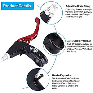 1 Pair Bike Brake Levers, Universal Handlebar Aluminum Alloy Bicycle Handle for for Mountain Bike, Kids Bike, Folding Bike, MTB BMX 2.2cm Diameter (Red)