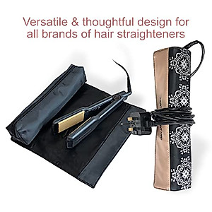 Hair Straighteners Vegan Leather Case & Roll Mat by j&m - Stylish Pouch & Zip-Up Bag with Detachable Mat for Protecting Surfaces - Fits ghd, BaByliss & Others (Rose Gold)