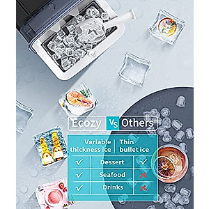 ecozy Countertop Ice Makers, 45lbs Per Day, 24 Cubes Ready in 13 Mins, Stainless Steel Housing, Auto Self-Cleaning Ice Maker with Ice Bags and Ice Scoop for Kitchen Office Bar Party