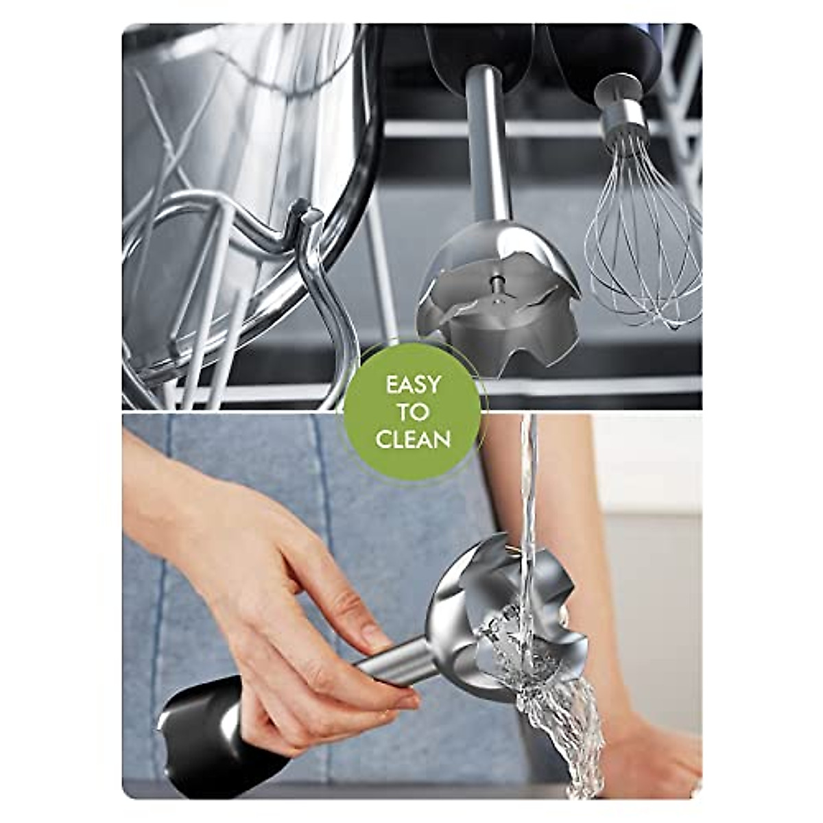 Immersion Blender, 2-in-1 Multi-Purpose Hand Blender, 500W Multifunctional Hand Blender with Whisk, 6-Speed and Turbo Mode, 304 Stainless Steel Handheld Stick Blender for Smoothies, Puree Baby Food and Soups