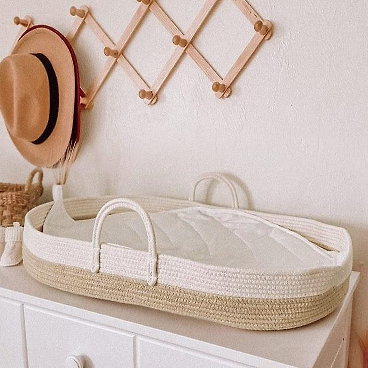 Baby Diaper Changing Basket, Nursery Set with Thick Pad, Cushion and Storage Bag