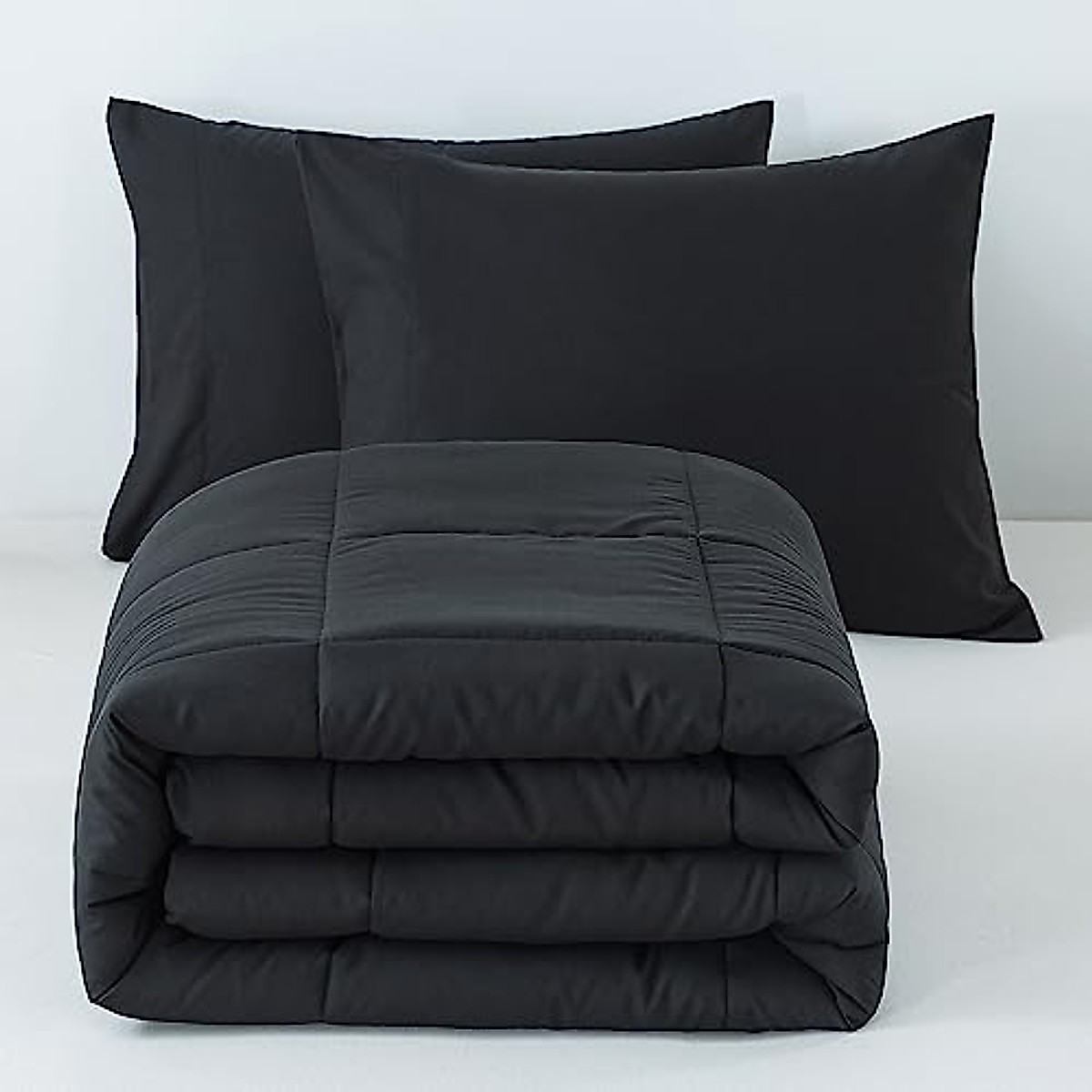 HOXXME Twin Size Comforter Set Black, All Seasons Bedding Comforters & Sets with Pillow Cases, 2 Pieces Lightweight Summer Duvet Insert, Down Alternative Bedding Set with 1 Pillowcases, 64"x88"