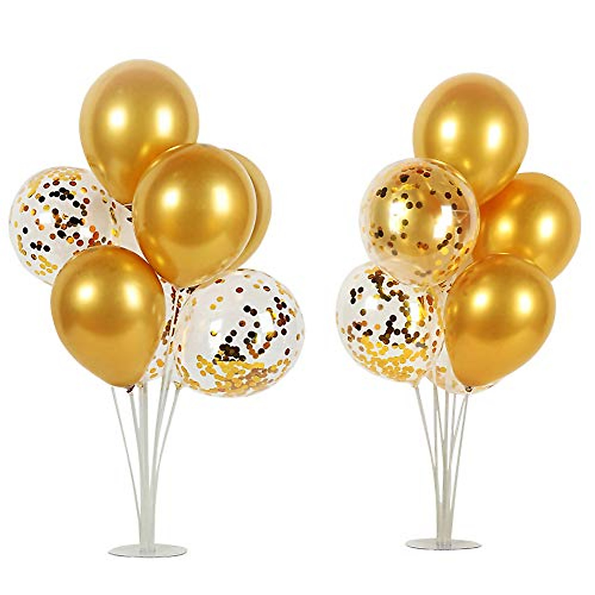 Balloons Stand Kit Table Decorations,2 Set with 14 Sticks,14 Cups,2 Base,12 Gold Metallic Balloons 6 Gold Confetti Balloons for Birthday,Baby Shower,Wedding,Anniversary Table Party Decorations.
