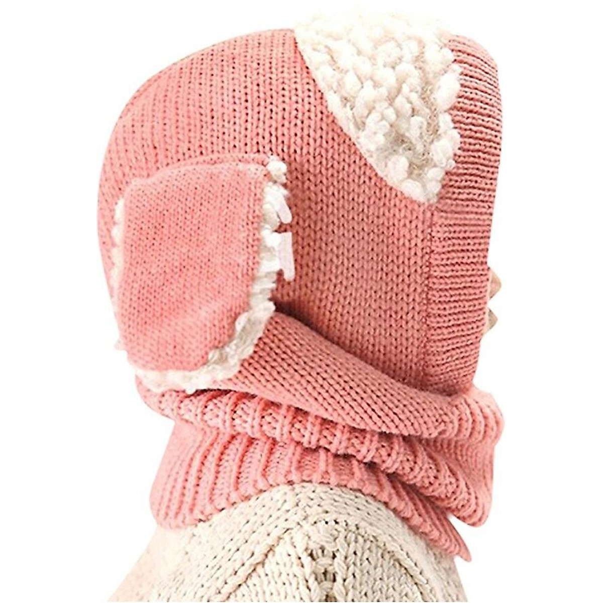 Baby Girls Boys Winter Hat Scarf Earflap Hood Scarves Caps (Pink)