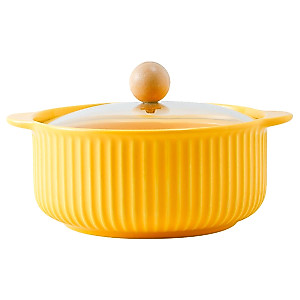 LIFKOME Ceramic Soup Bowl With Handles And Lid Ceramic Serving Bowl Set for Soup Instant Noodles Soup Mug Modern Simple Style Cereal Bowl Table Decoration Yellow