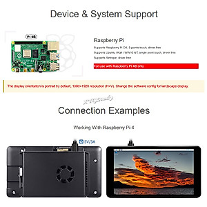 XYGStudy 5.5 inch Raspberry Pi HDMI Capacitive Touch AMOLED Display Monitor Toughened Glass Panel 1080×1920 with Protection Cover Case for Mini PC Raspberry Pi 4 Model B Computer Monitor
