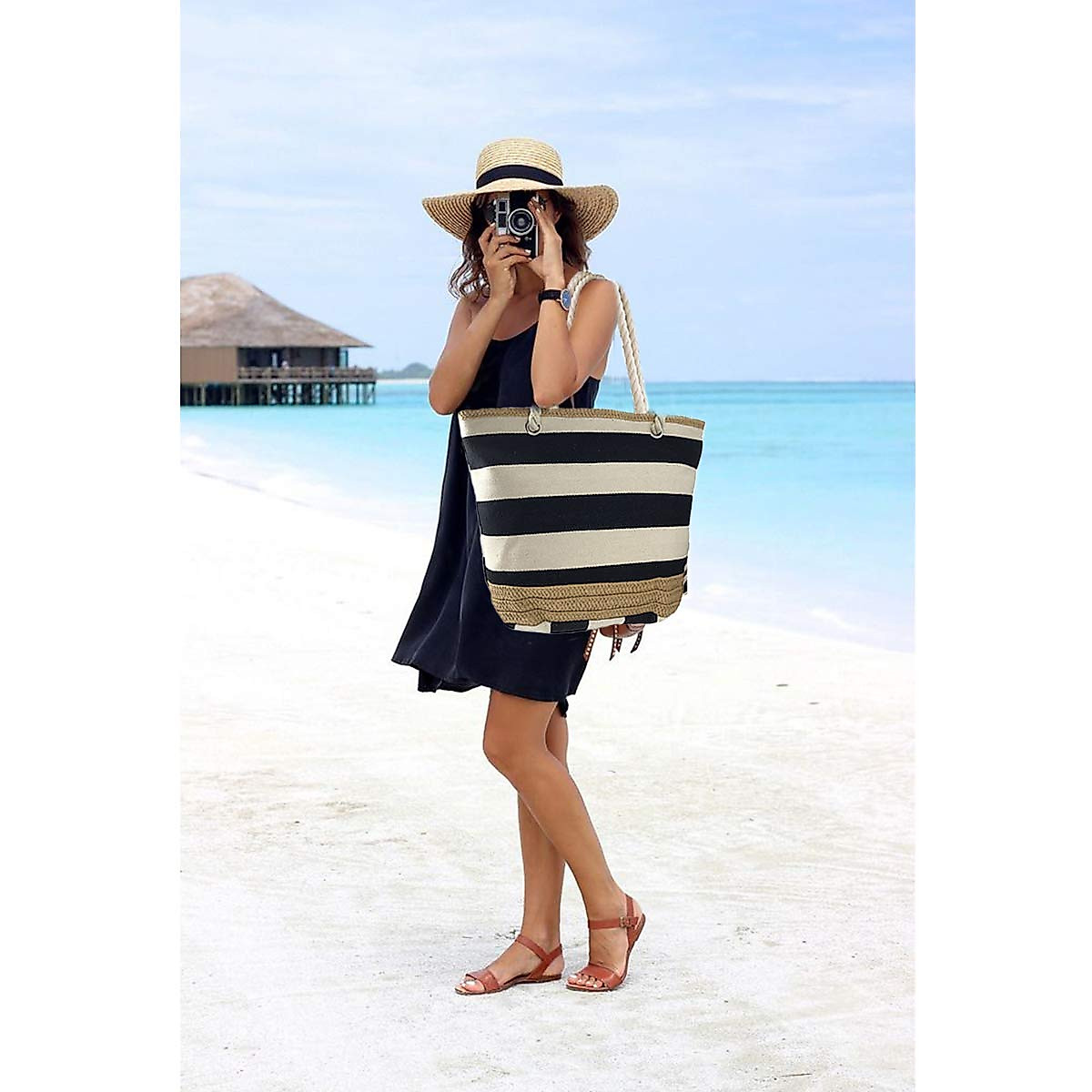 MeliMe large Beach Bag for Women Straw Beach Bags and Totes with Zipper for Pool Gym Travel Daily Tote Bag