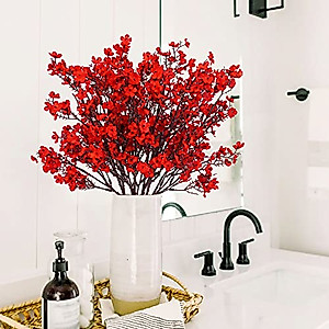 Uieke 6 Pcs Babys Breath Artificial Flowers Bulk Silk Red Faux Flowers Real Touch Gypsophila Bouquet for Christmas Halloween Home Wedding Decoration