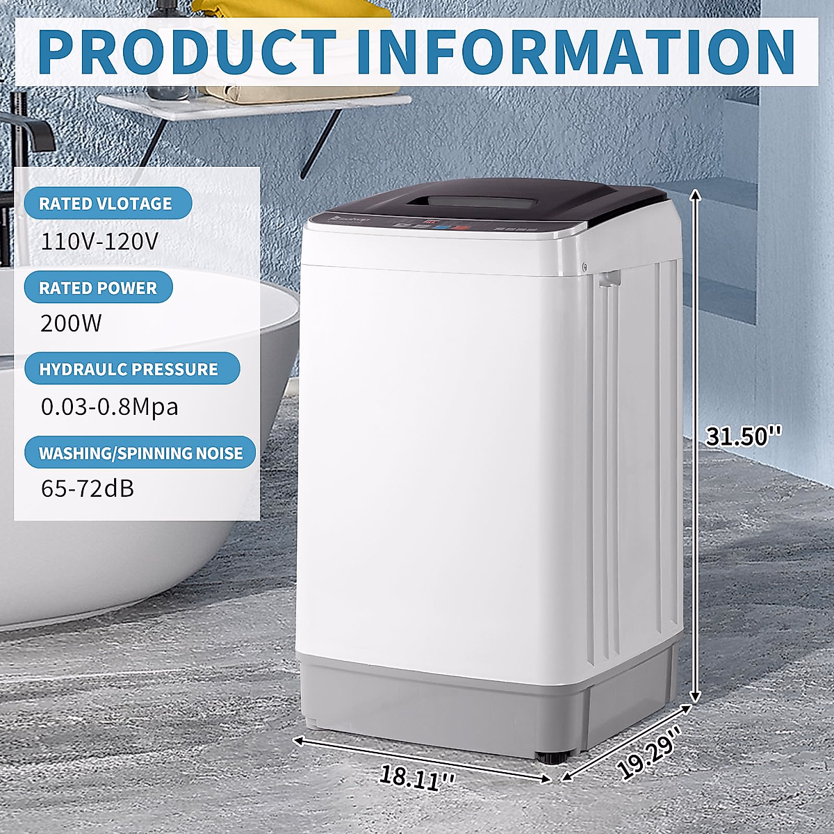 Winado Full Automatic Washing Machine, 17.6Lbs Top Load Portable Washer with Drain Pump, 10 Wash Programs 8 Water 2 in 1 Washer and Dryer for Apartments, RV, Camping