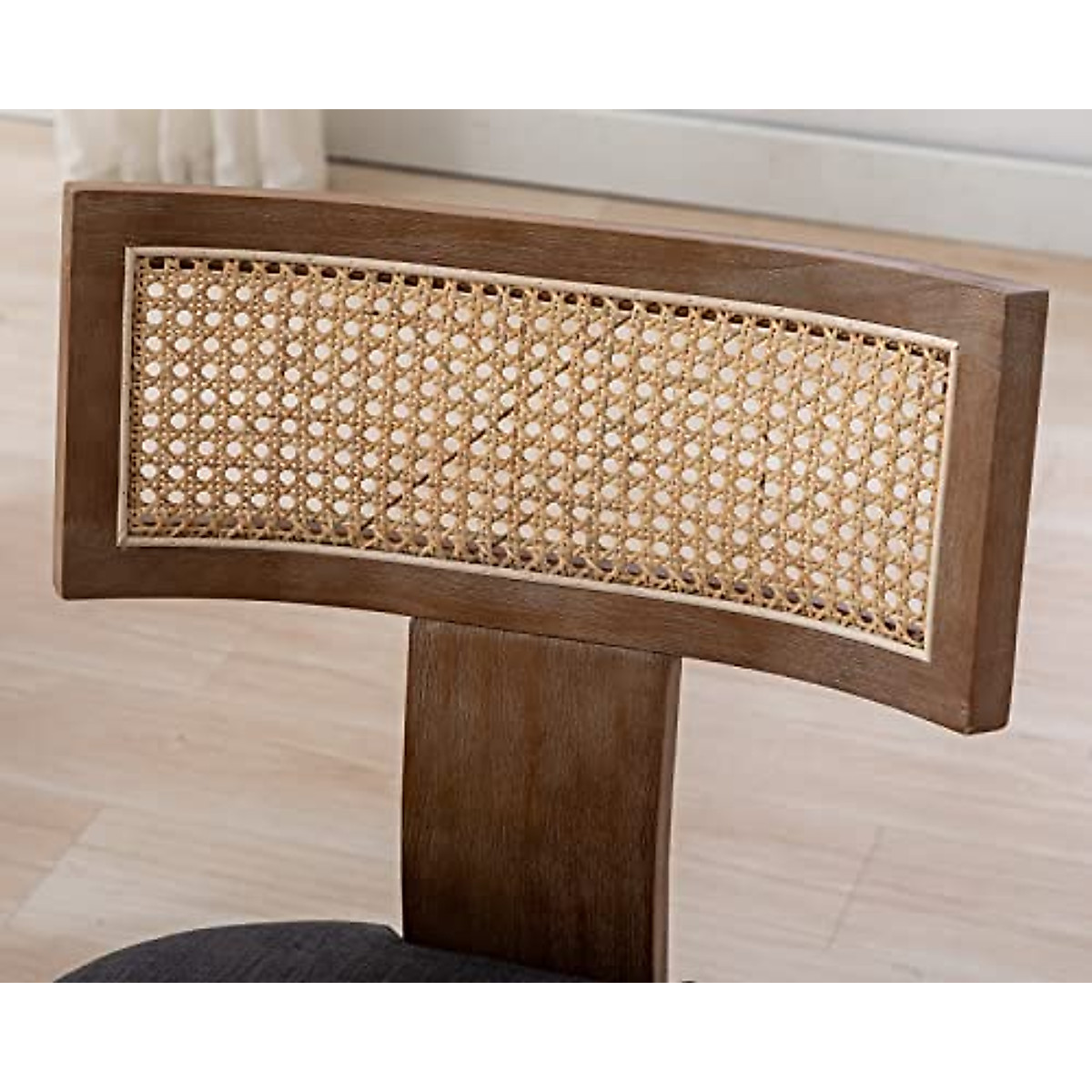 CIMOTA Upholstered Rattan Dining Chairs Set of 2 Mid Century Modern Kitchen & Dining Room Chairs Linen Farmhouse Armless Side Chair with Wood Frame/Curved Backrest, Charcoal