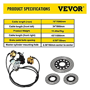 Vevor Go Kart Brake Master Cylinder Kit Go Kart Hydraulic Brake Kit Universal Go Karts Brake Kit Kandi Complete Including Master Cylinder, Hose, Caliper, Pad for 150cc : Automotive