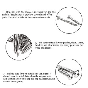 DYWISHKEY 310 Pieces #6#8#10#12 Stainless Steel 304 Phillips Pan Head Self-Tapping Screws, Wood Screws Assortment Kit