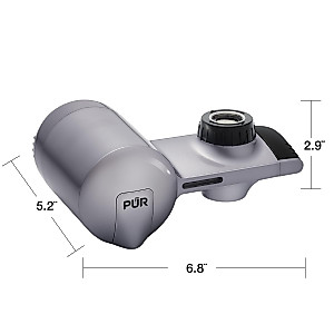 PUR PLUS Faucet Mount Water Filtration System, 3-in-1 Powerful, Natural Mineral Filtration with Lead Reduction, Horizontal, Metallic Grey, PFM350V