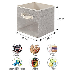 EITMOW 11 inch Closet Open Storage Bins with Clear Window with Reinforced Handles, Woven Fabric Storage Cubes, Foldable Organizer Bins for Closet Shelves, Clothes. (2PCS/Beige)