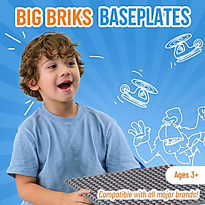 Strictly Briks Compatible with Lego Classic Big Briks Stackable Baseplates, Large Pegs for Ages 3 and Up, 100% Compatible with All Major Brands, Grey, 1 Piece, 13.75" x 16.25" Inches