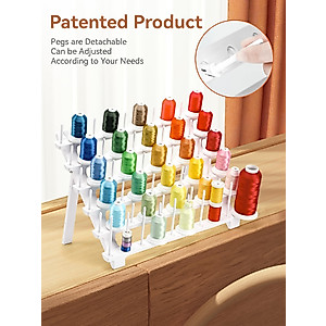 Sew Tech Thread Rack, Bright White Plastic Thread Holder with 60 Pegs and Extra 10 Long Pegs, Sewing and Embroidery Thread Stand