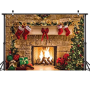 CYLYH 7x5ft Christmas Photography Backdrops Child Christmas Fireplace Decoration Background for Photo D087