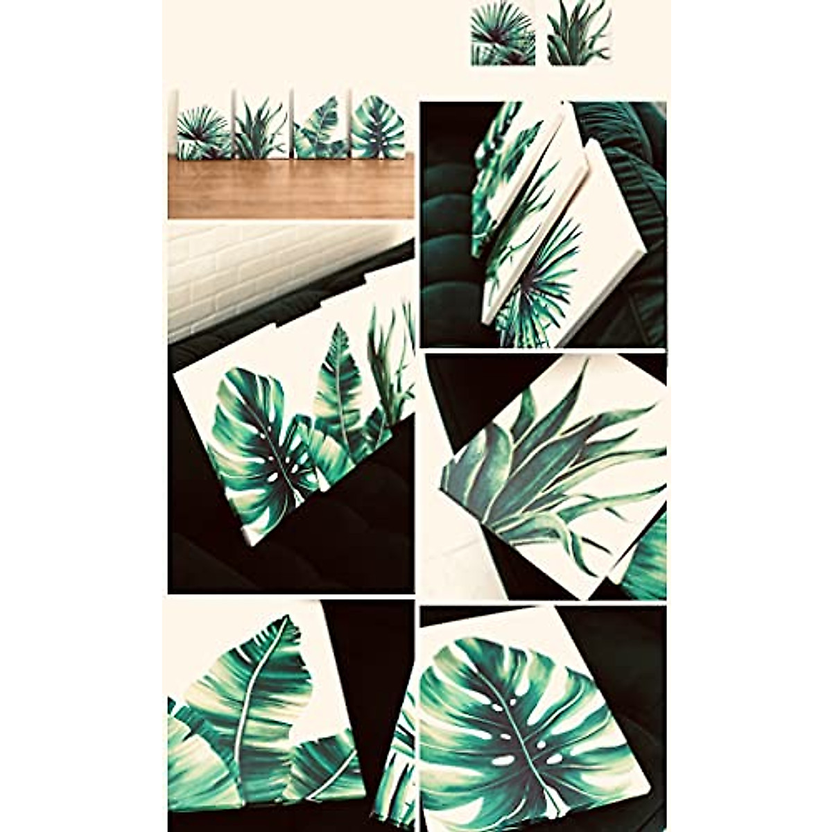 Botanical Prints Wall Art for Bathrooms Canvas Green Leaf Framed Green Plant Wall Art Pictures (12" x 16") Posters Fall Pictures Boho Sage Green Leaf for Bathrooms, 4 Pieces Tropical Plants Pictures Minimalist Greenery Watercolor Painting, Palm Banana Mon